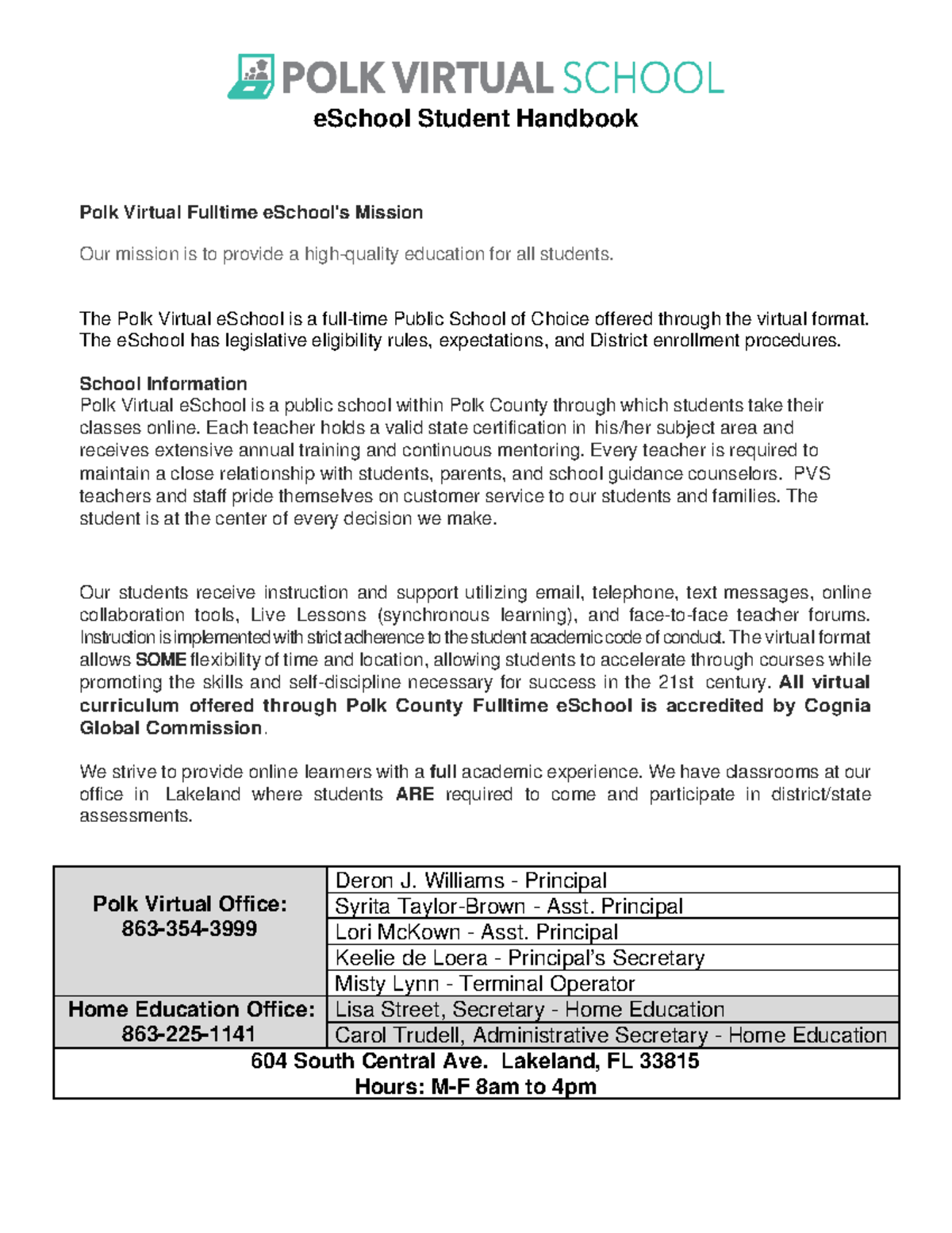 Polk Virtual eSchool Handbook SY 24-25: Enrollment & Expectations Guide ...