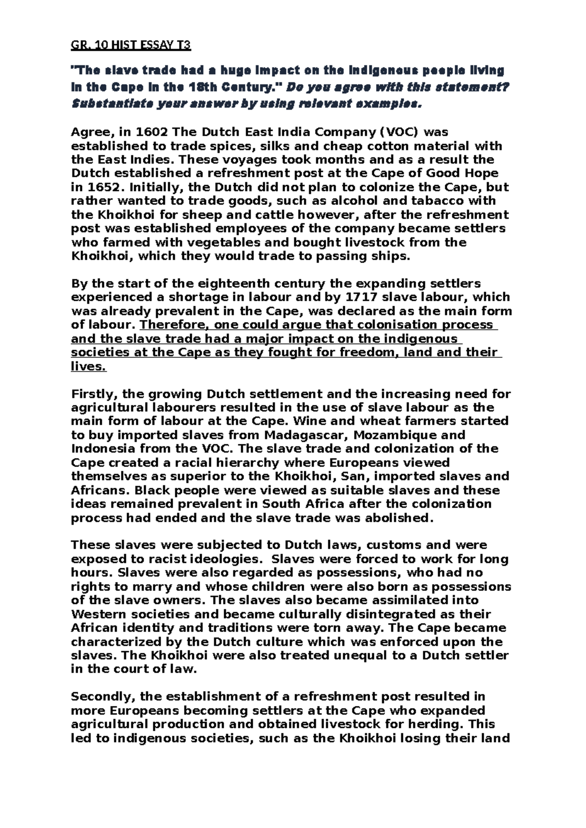GR. 10 T3 History Essay: Impact of Slave Trade on Indigenous Peoples in ...