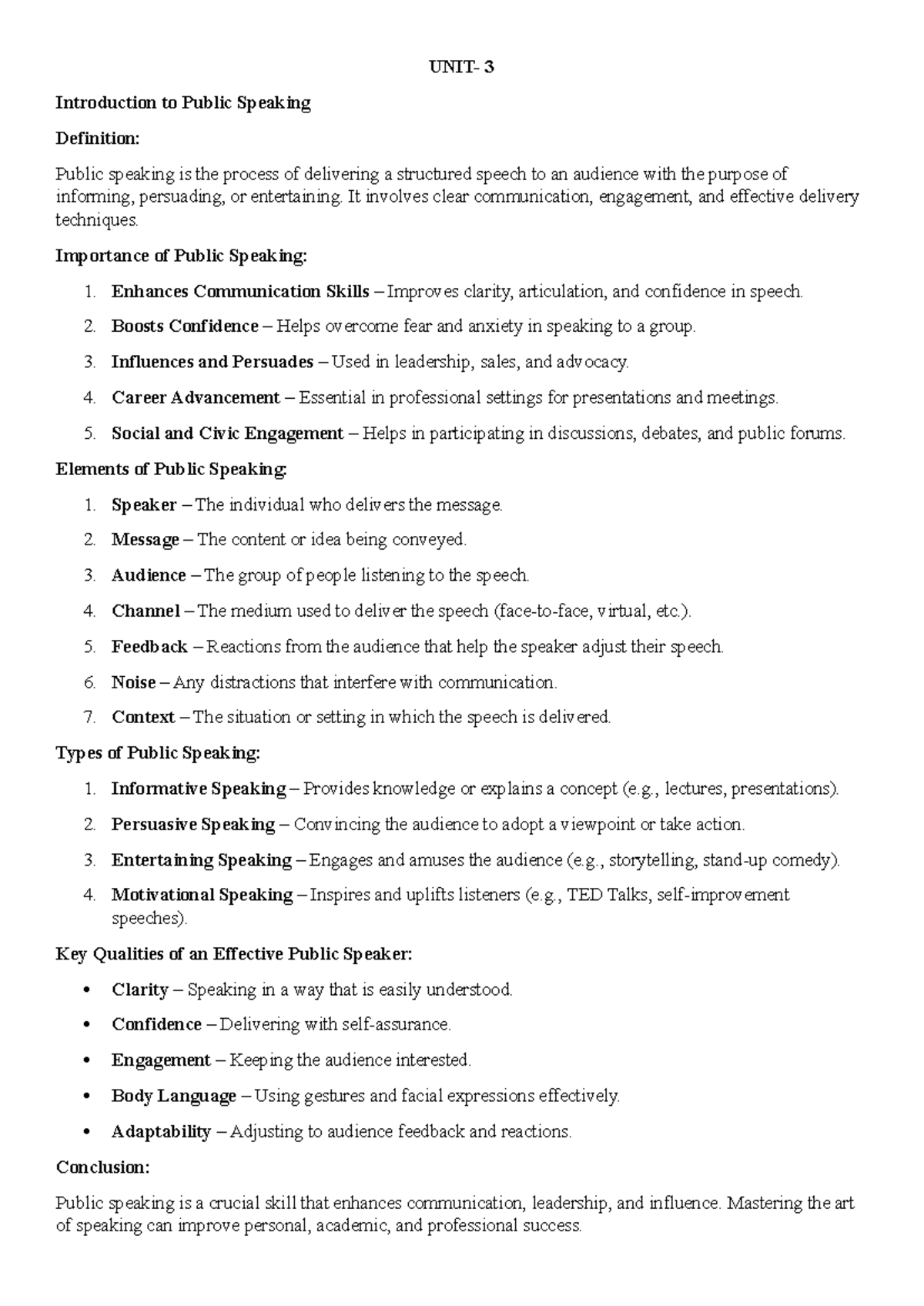 UNIT -3 - ooad - UNIT- 3 Introduction to Public Speaking Definition ...