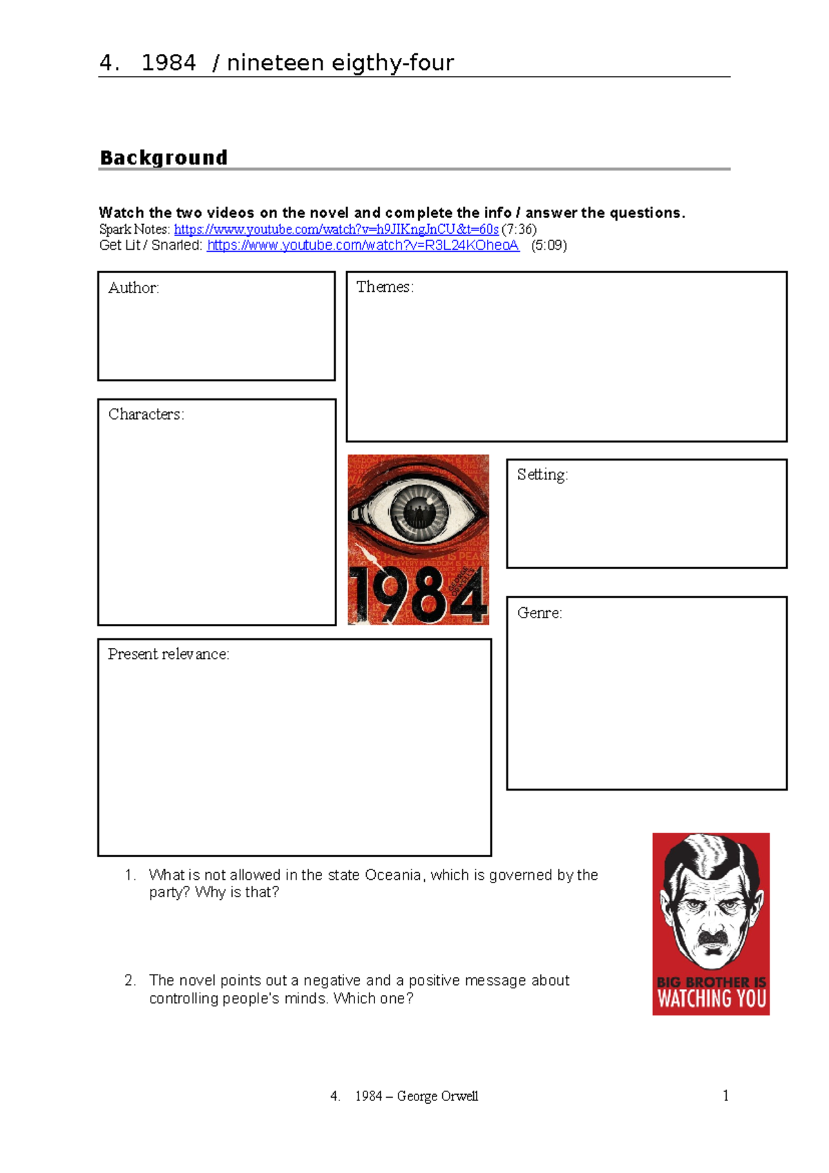 4. 1984 by George Orwell: Themes, Characters, and Analysis - Studocu