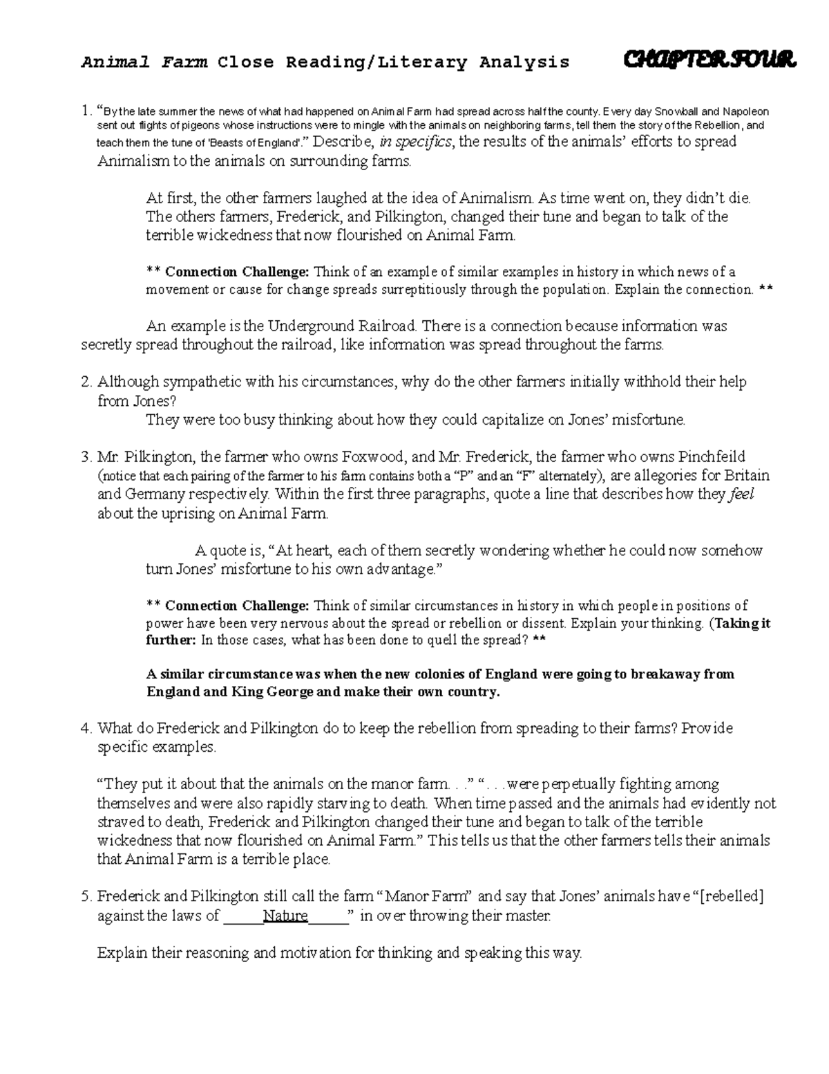 Animal Farm CH. 4: Analyzing the Rebellion and Its Consequences - Studocu