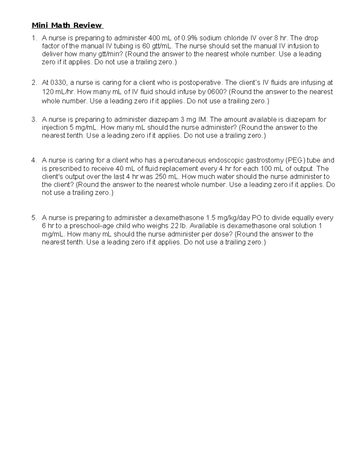 Nursing Math Review #1: IV Calculations and Medication Dosing - Studocu