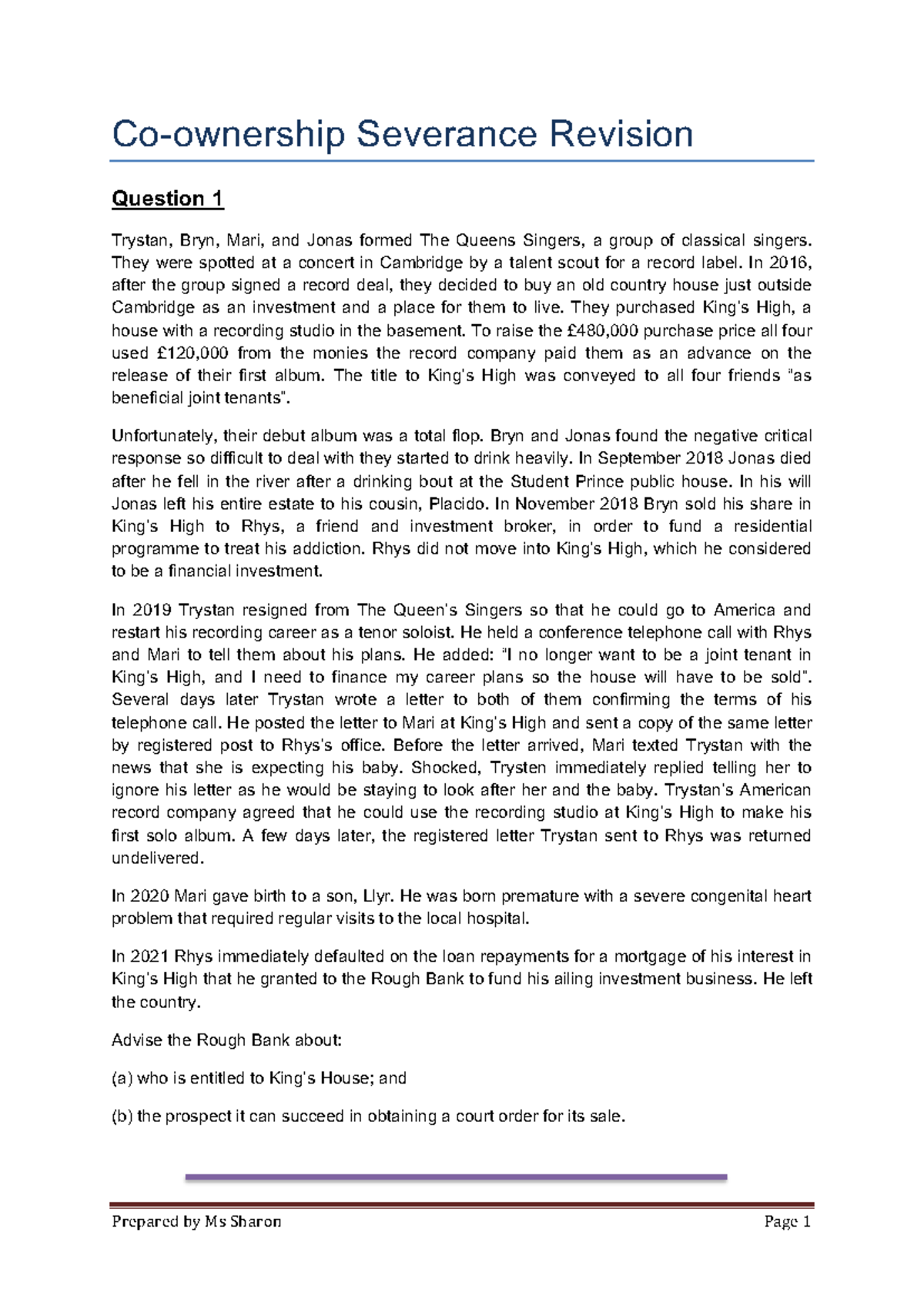 Property Law - UKT Revision: Severance and Joint Tenancy Issues - Studocu