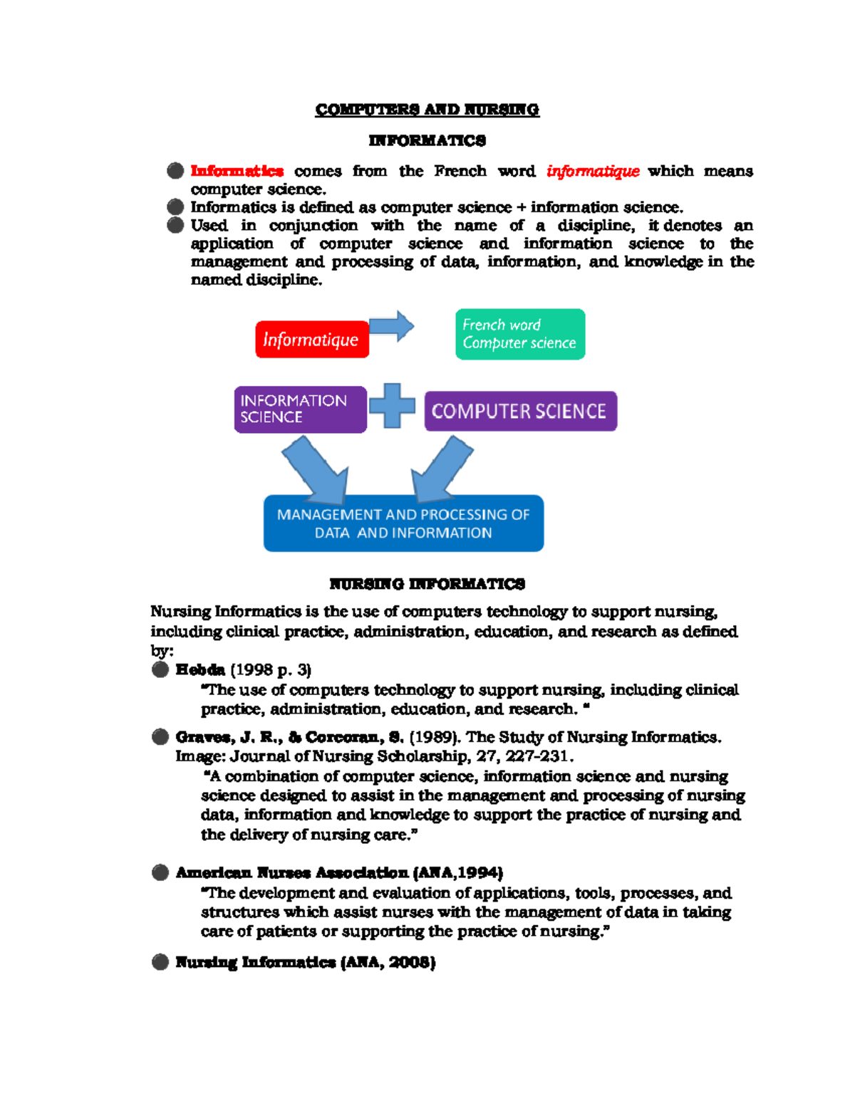 Lesson 1: Introduction to Nursing Informatics - Course Code NUR 101 ...