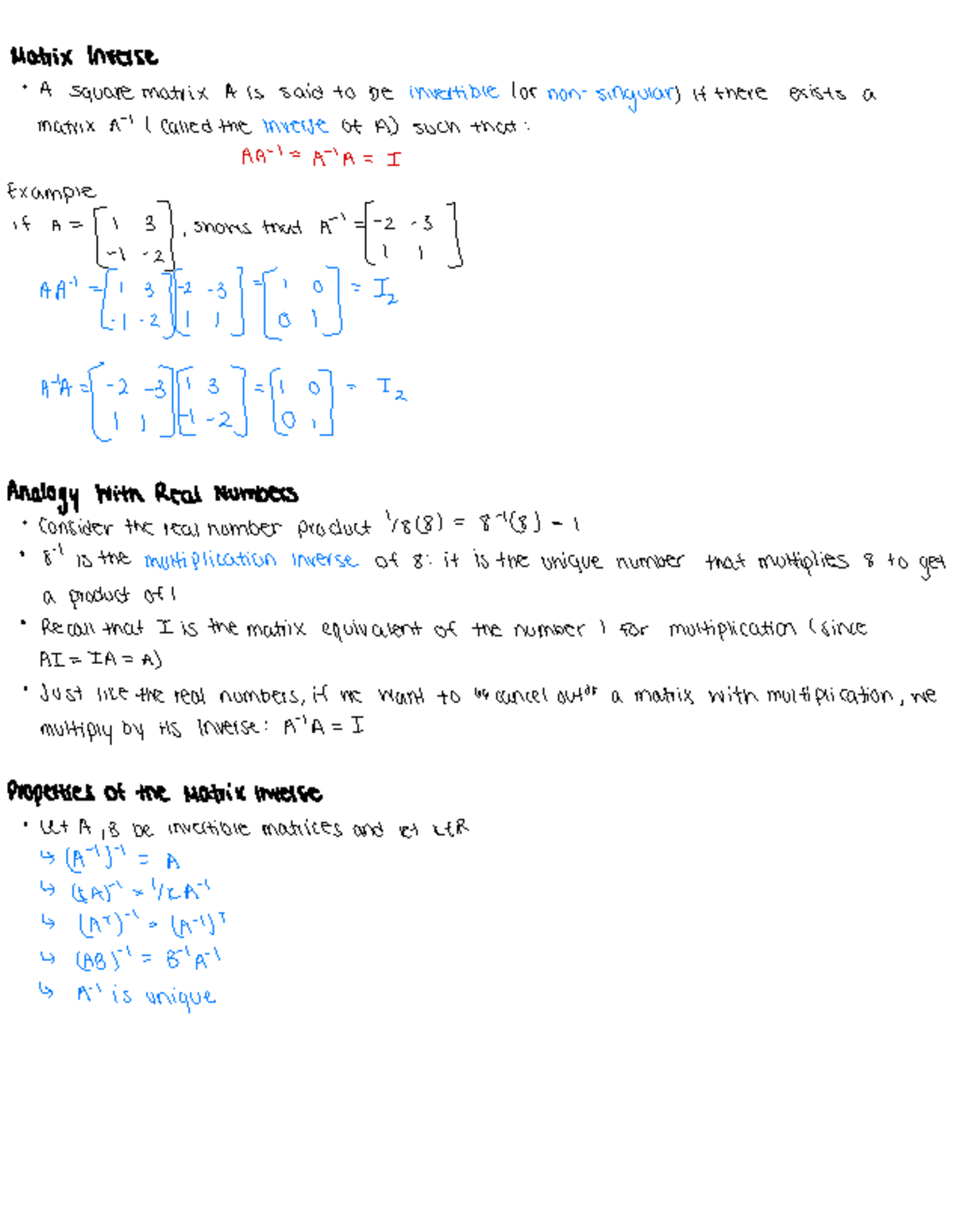 Matrix Inverse: Properties and Examples of Invertible Matrices - Studocu