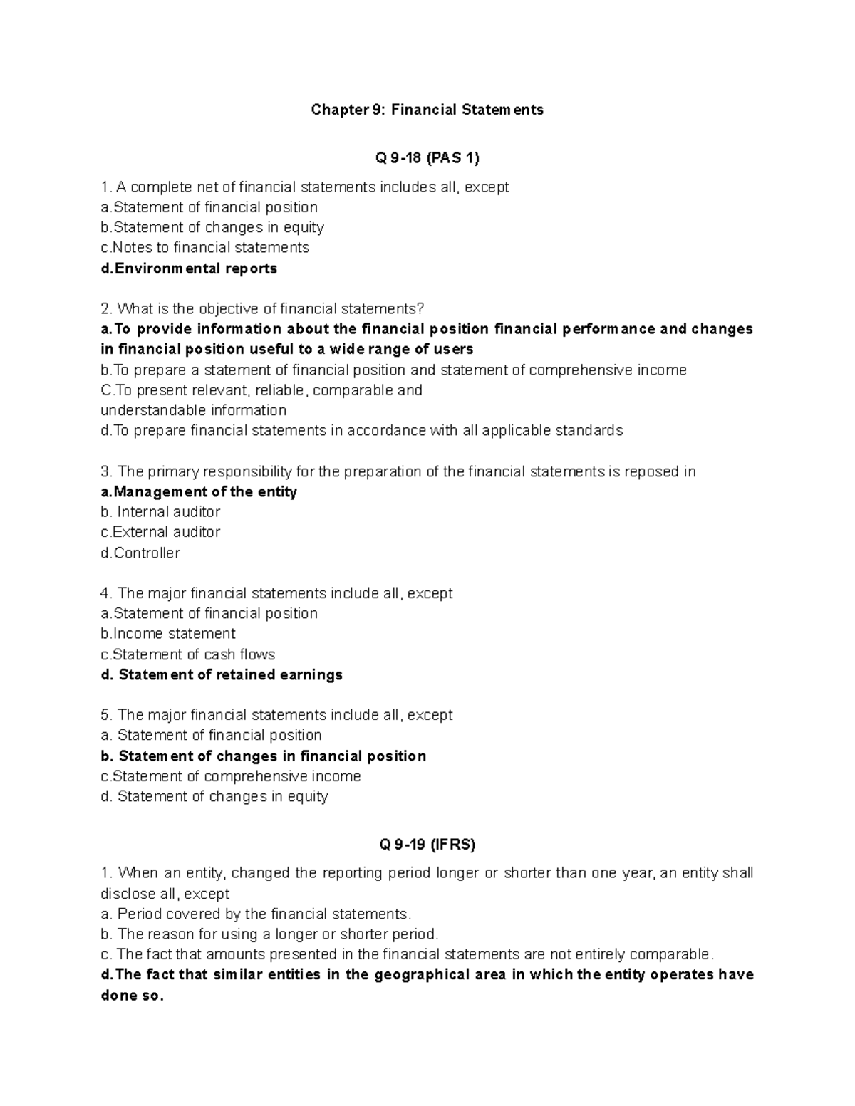 Intacc 3 MCQs - Intermediate Accounting 3: Financial Statements Overview - Studocu