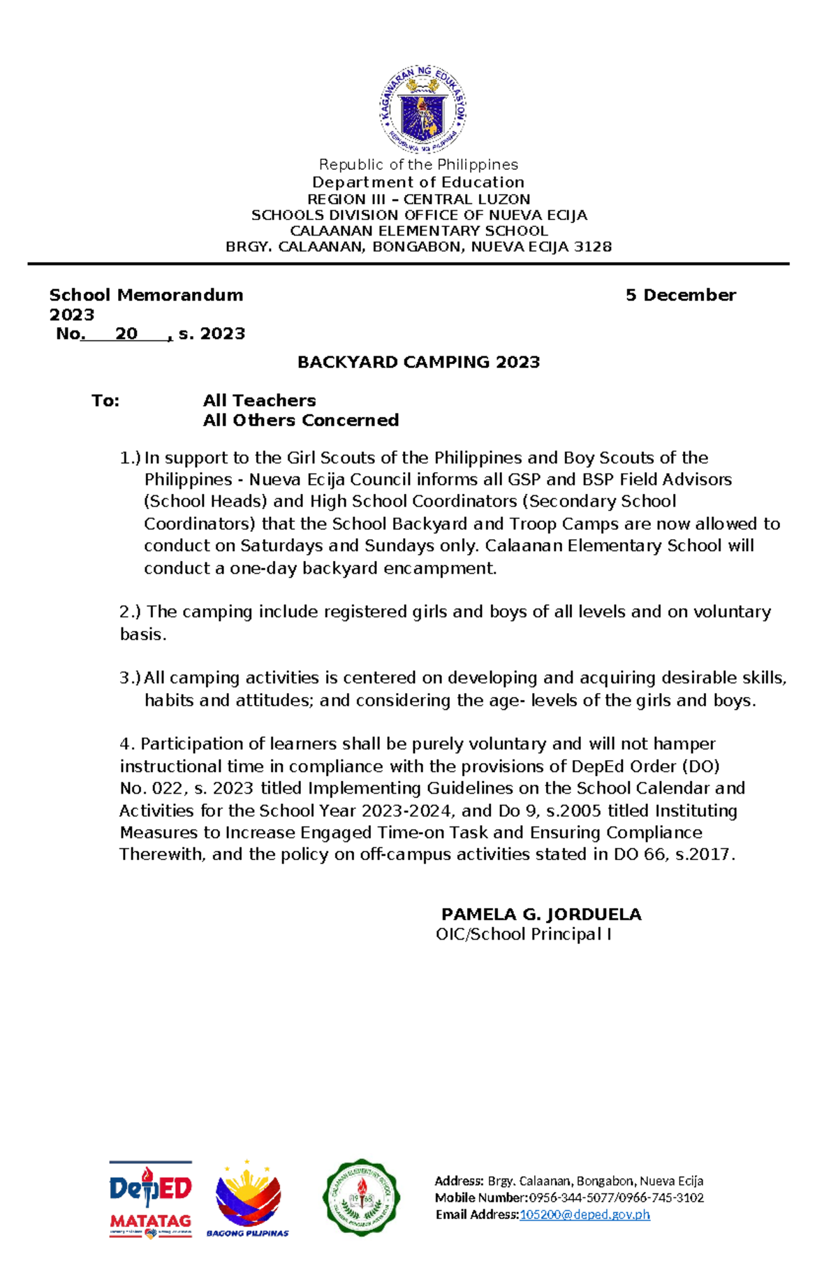 Backyard Camping Narrative Report 2023-2024 ACRDocu - Studocu