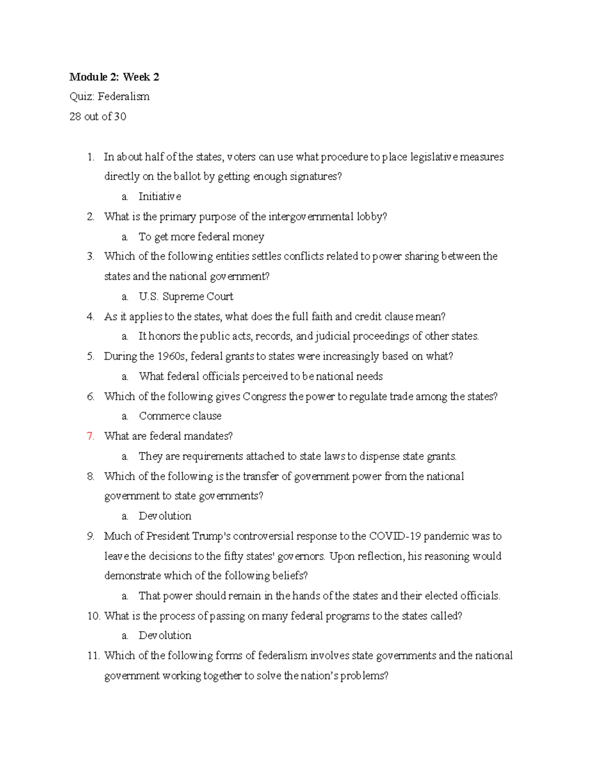 Quiz: Federalism Insights and Key Concepts for Module 2 - Studocu