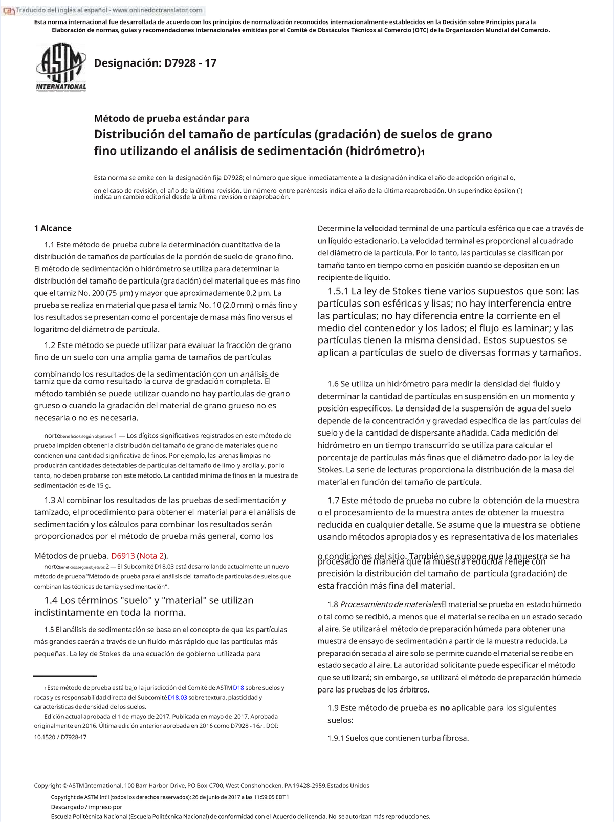 Método de Prueba Estándar D7928-17 para Análisis de Suelos - Studocu