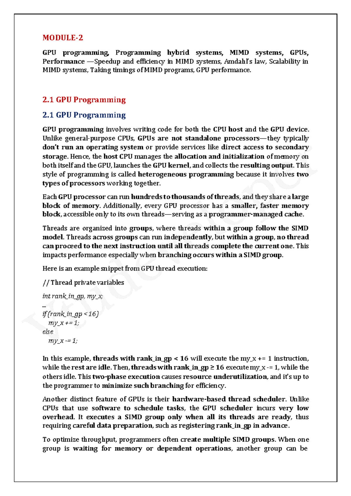 PC Module 2 - Parallel Computing: GPU & MIMD Systems Overview - Studocu