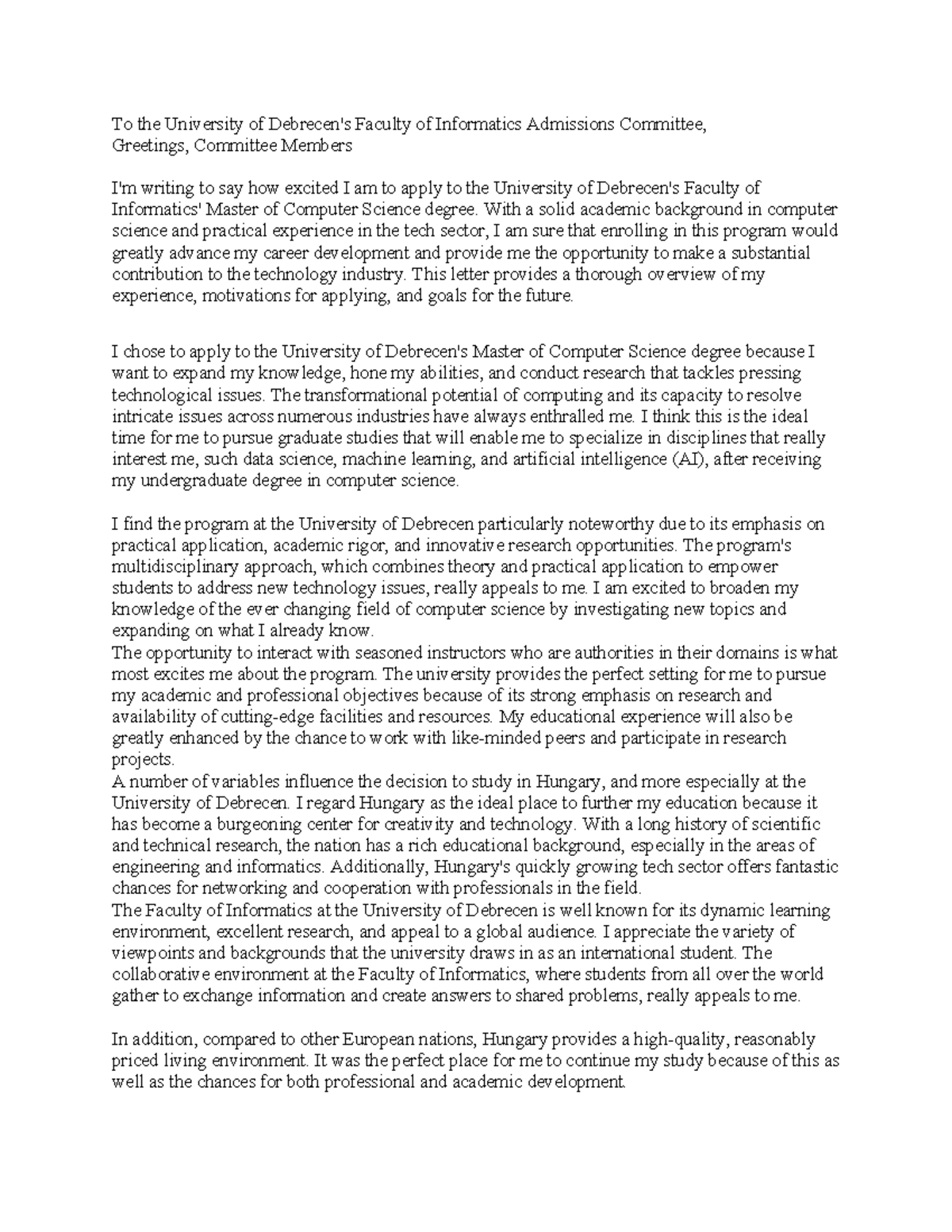 Hungary - Lecture Notes on Master of Computer Science Aspirations - Studocu