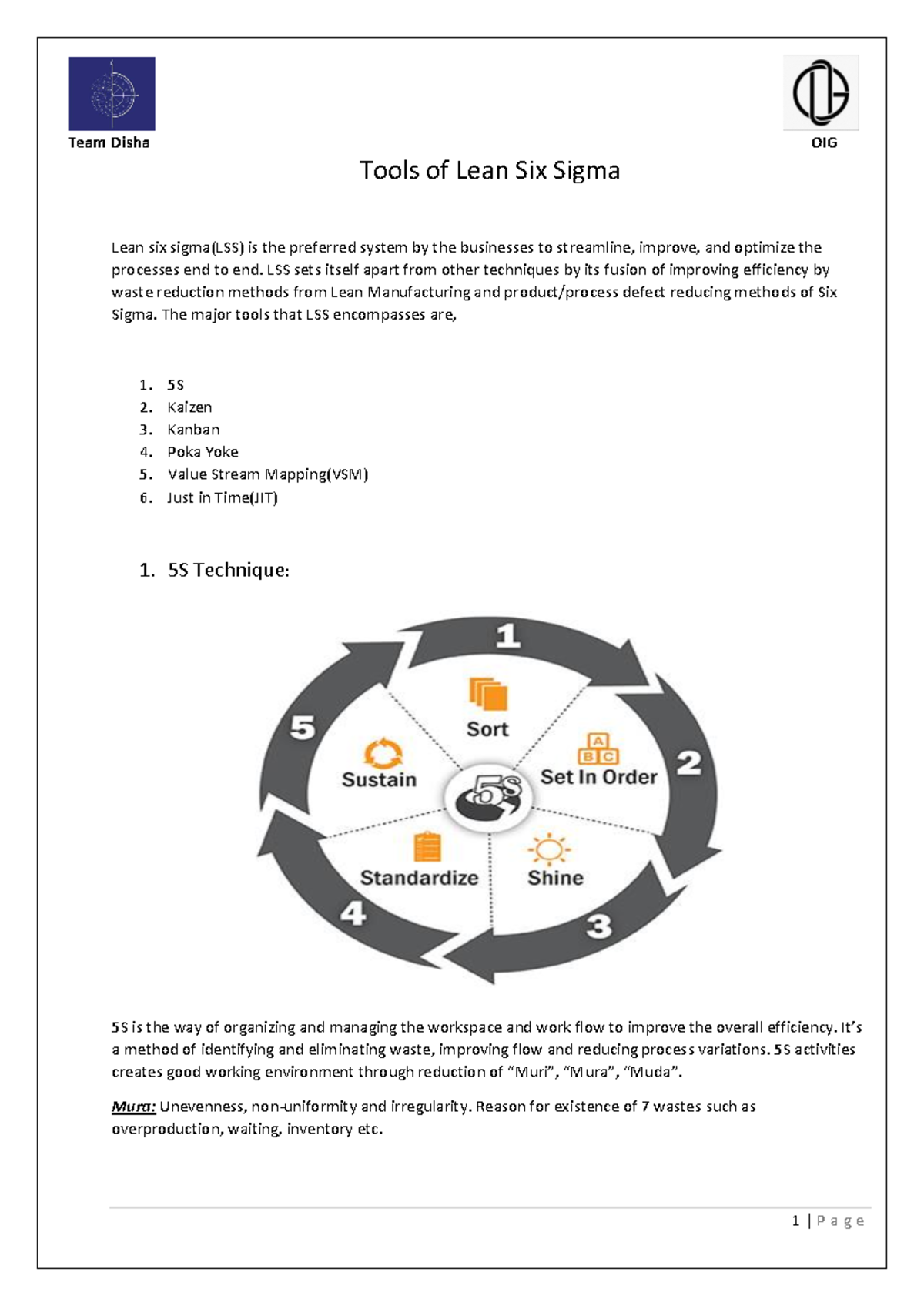Tools of Lean Six Sigma - Lecture notes 1-10 - Tools of Lean Six Sigma ...