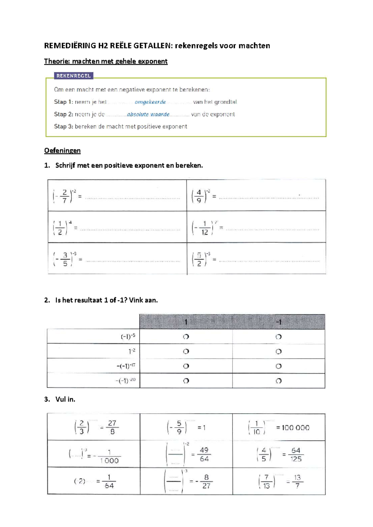 Remediëring H2 Reële Getallen rekenregels voor machten - Wiskunde ...