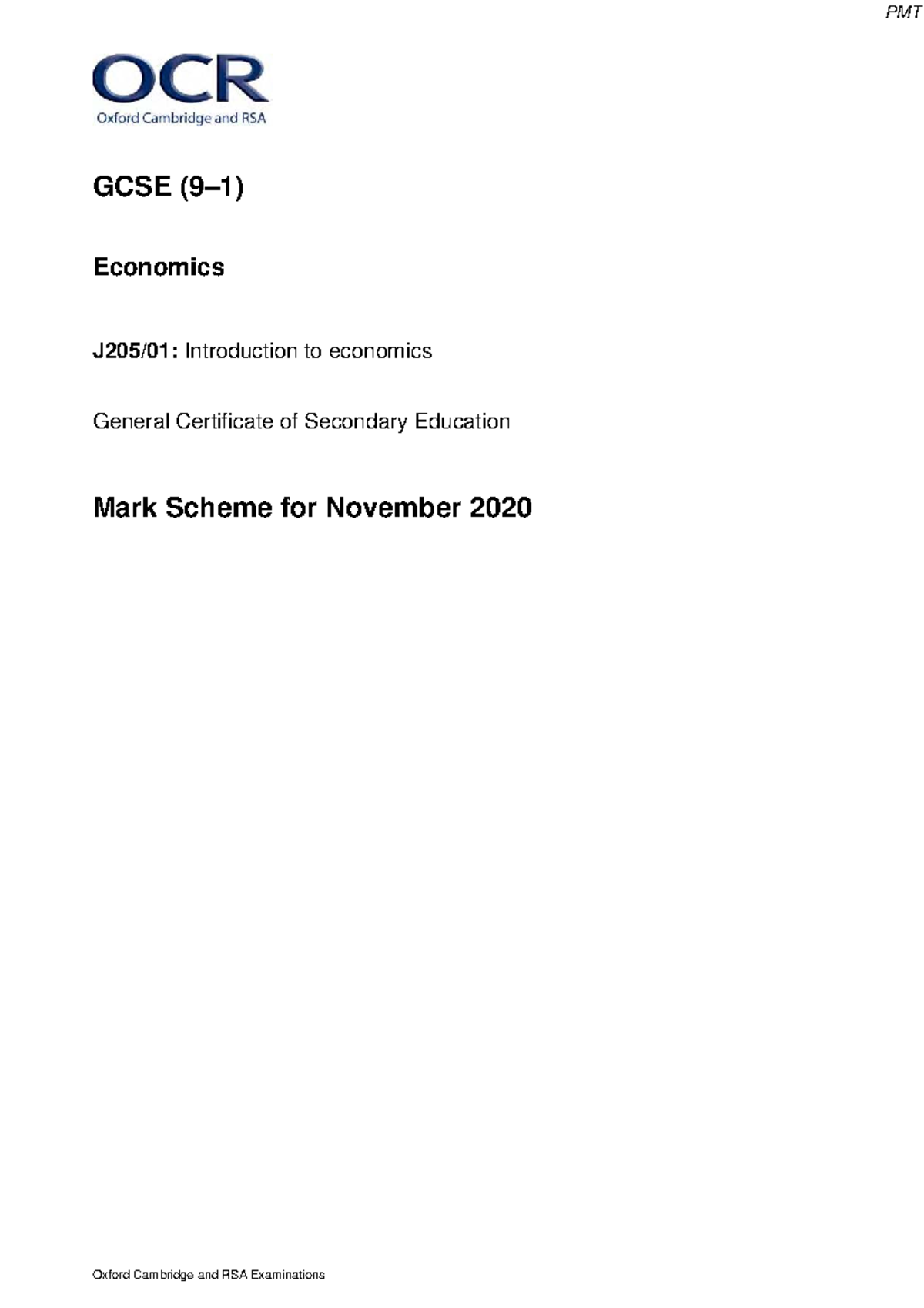 PMT GCSE Economics November 2020 Mark Scheme Overview and Guidelines ...