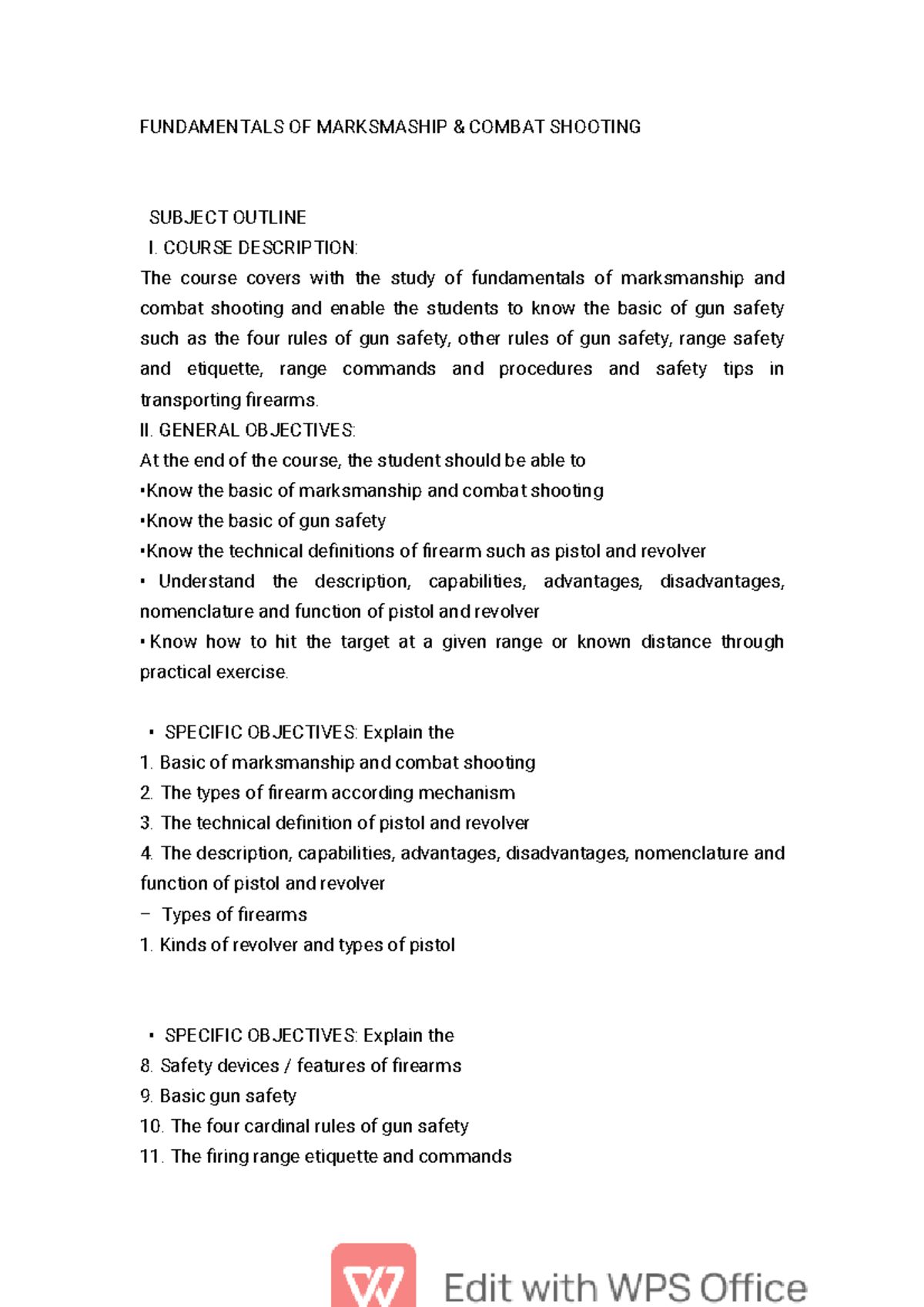 Marksmanship & Combat Shooting Fundamentals (Course Code: MCS101) - Studocu