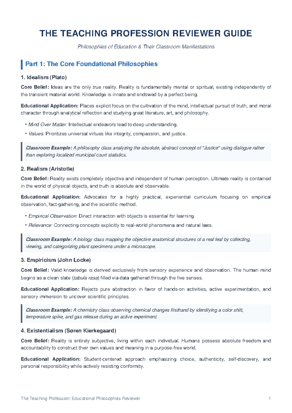 THE TEACHING PROFESSION REVIEWER: Educational Philosophies Overview ...