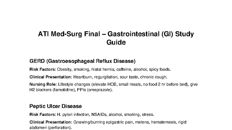 ATI Final Med Surg GI Study Guide: Key Concepts & Nursing Roles - Studocu