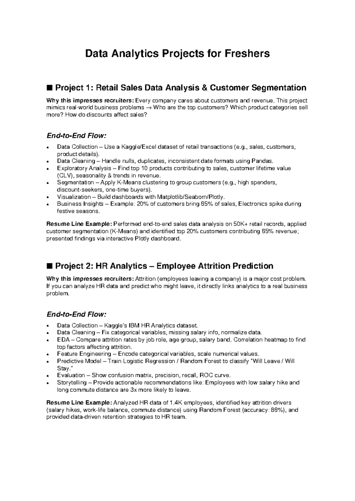 Data Analytics Projects for Freshers: Retail & HR Analysis - Studocu
