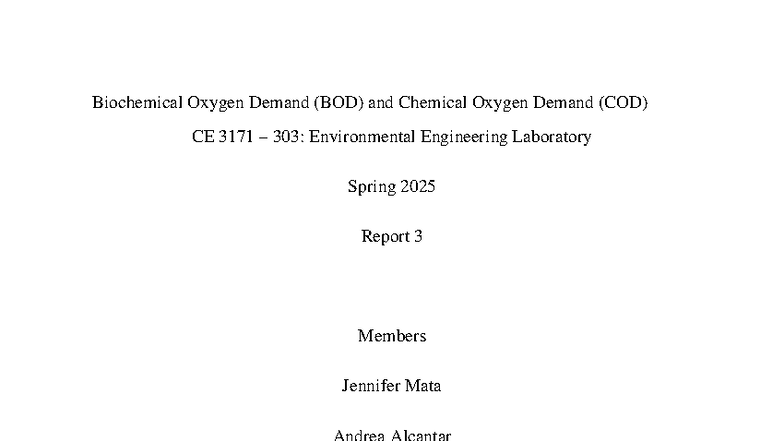 CE 3171 - Lab Report 3: BOD and COD Analysis in Water Samples - Studocu