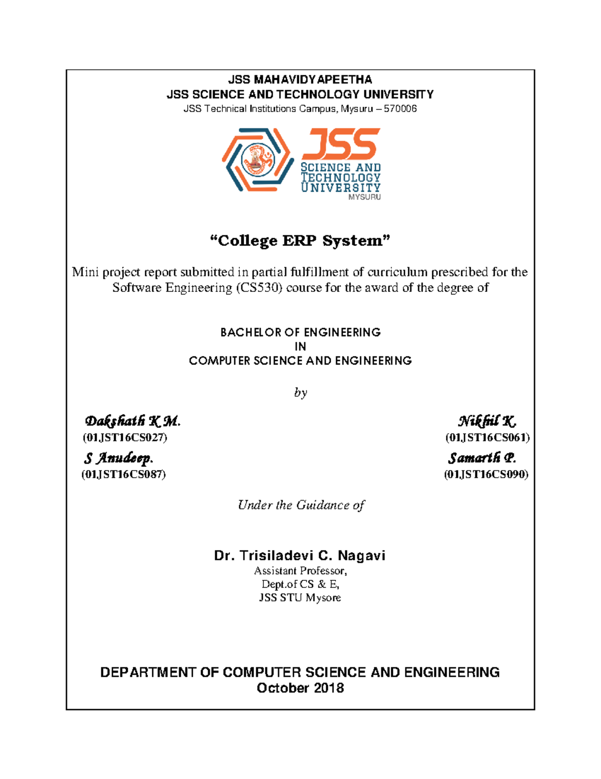 College ERP System Mini Project Report - Software Engineering (CS5 3 0 ...