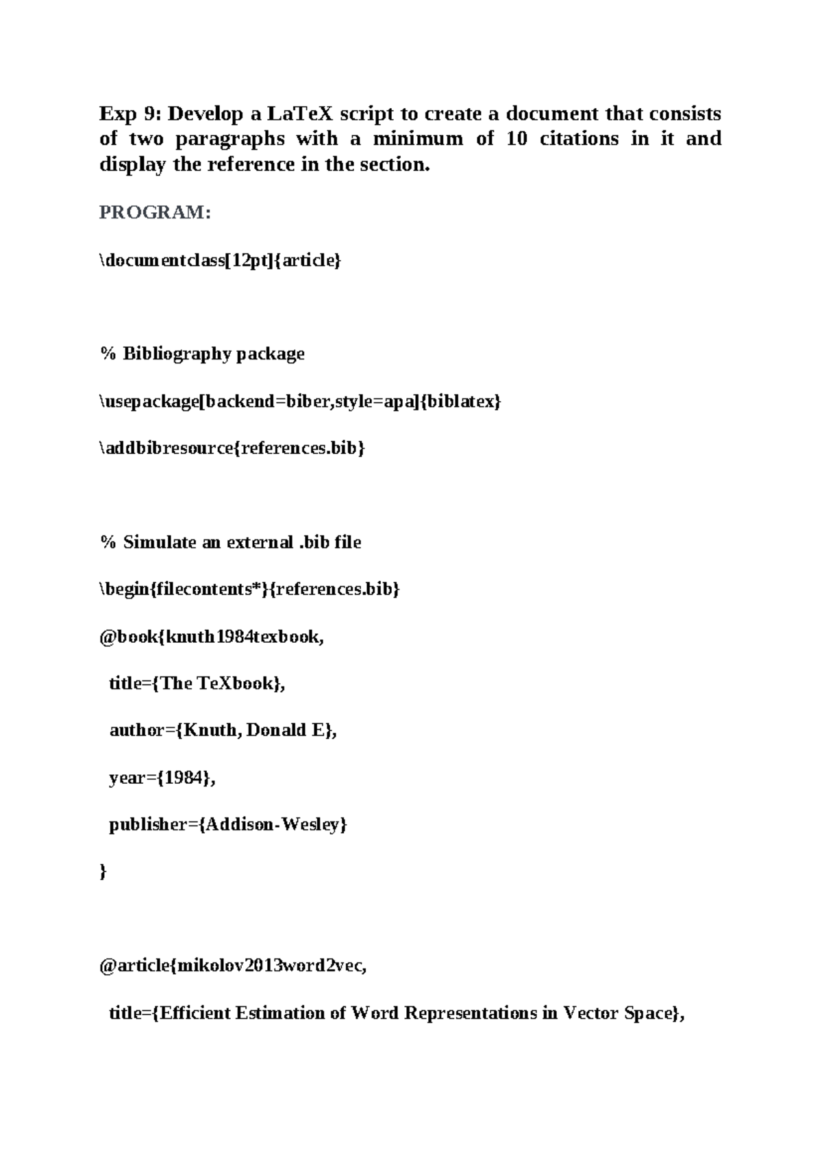 Exp 9: LaTeX Script for Document Creation with Citations and References ...