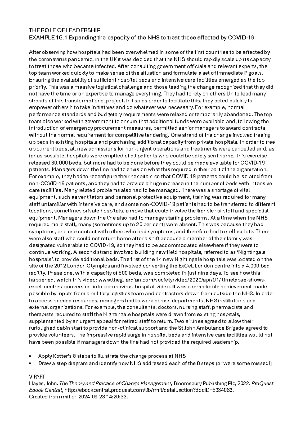 Case Study on NHS Lecture 7 - THE ROLE OF LEADERSHIP EXAMPLE 16 ...