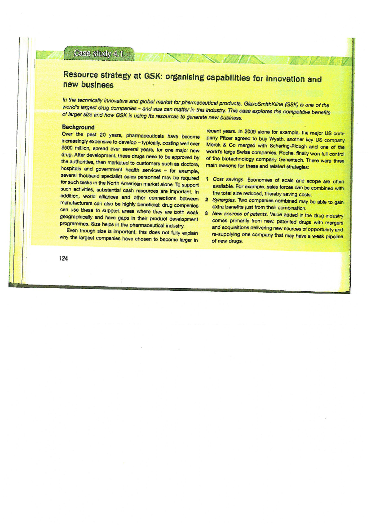 Case Study 4.1: GSK's Resource Strategy for Innovation and Growth - Studocu
