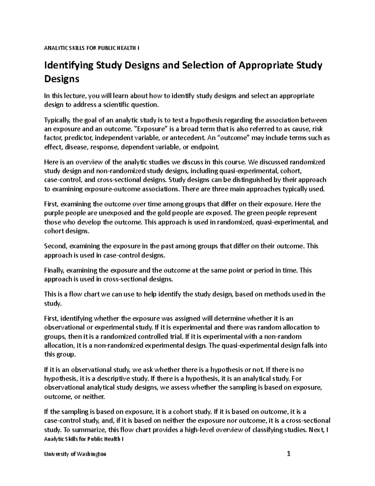 Identifying Study Designs: Analytic Skills for Public Health I Lecture ...