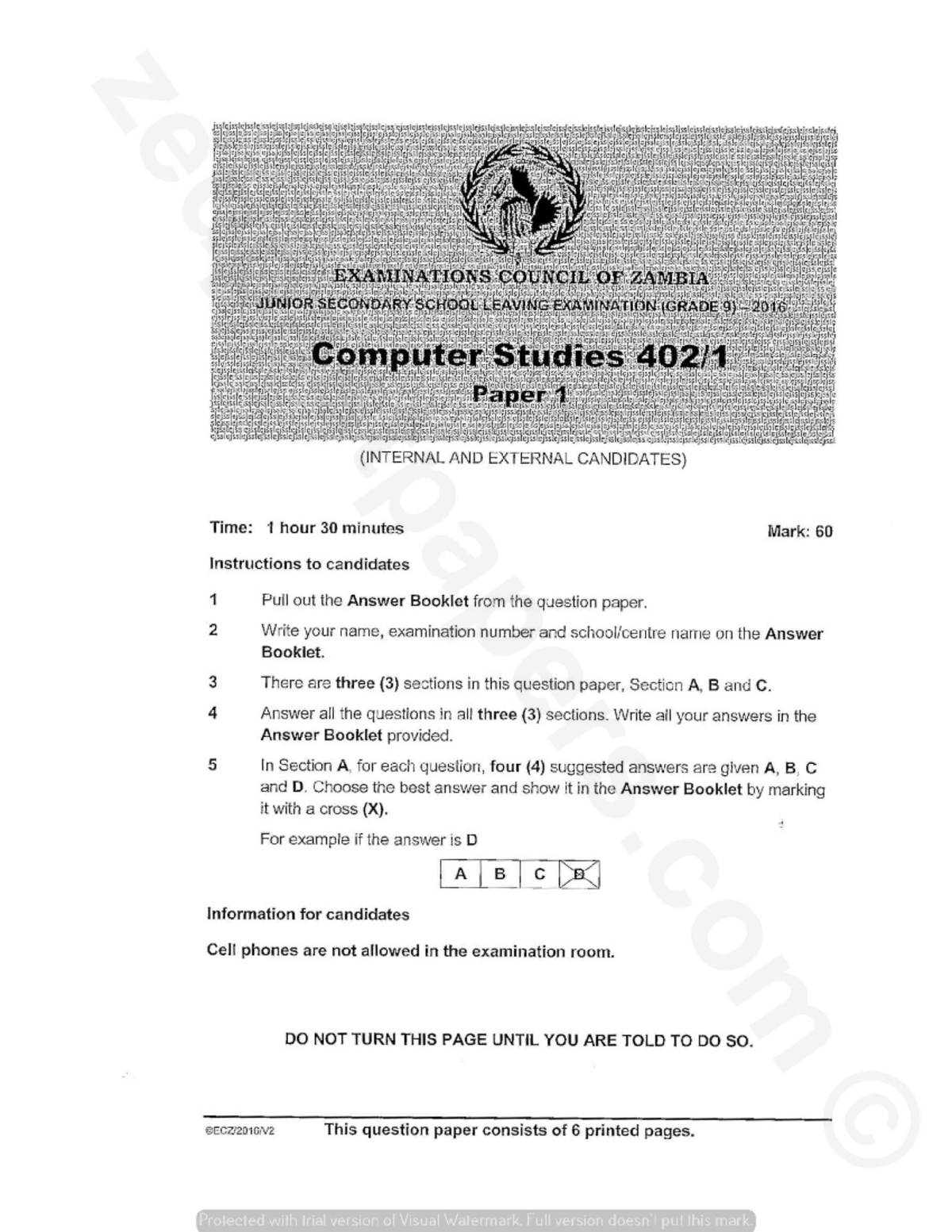 G9 Computer Studies P1 2016 Exam Paper - Internal & External Candidates ...