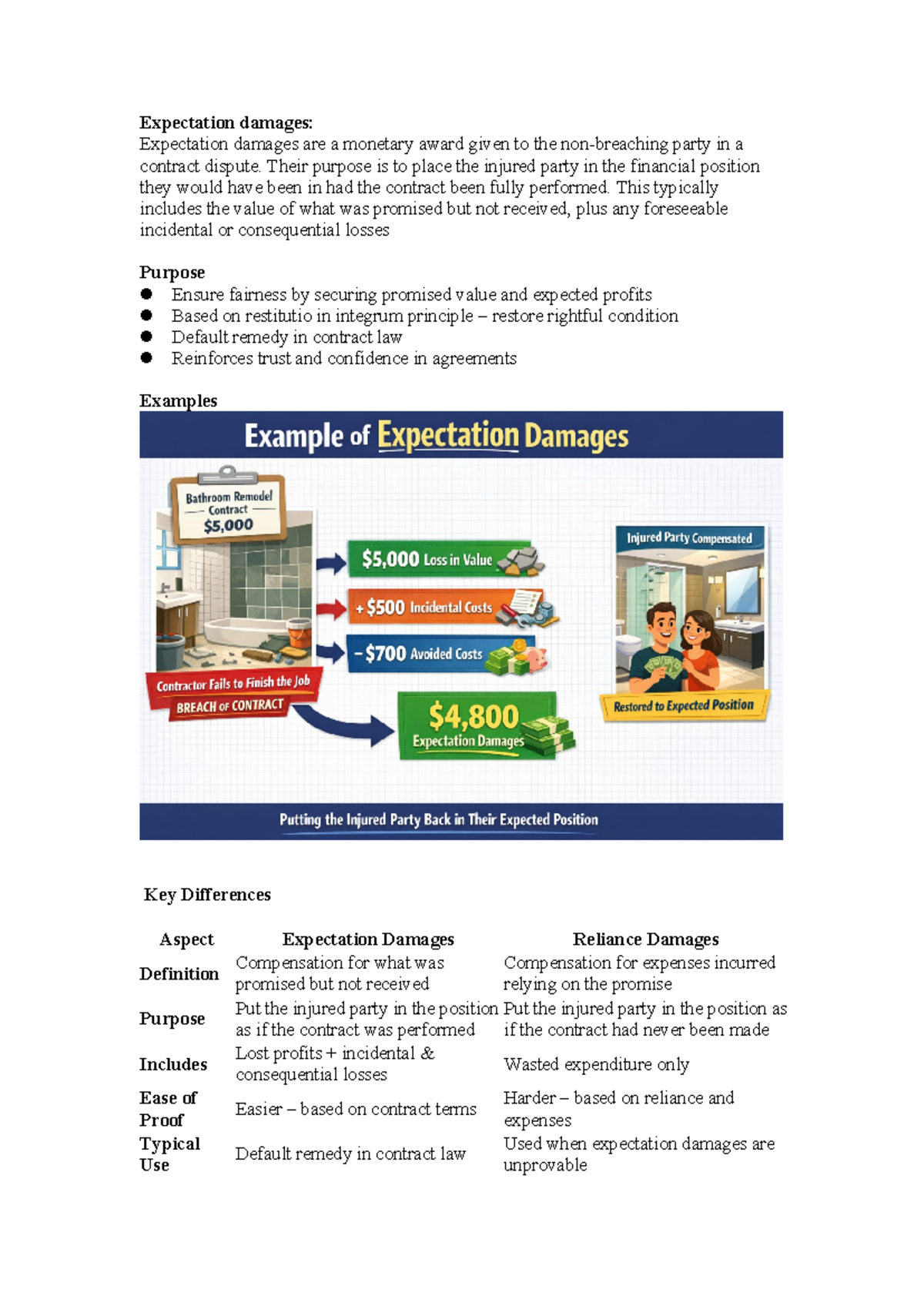 Expectation Damages Explained: Key Concepts and Differences - Studocu