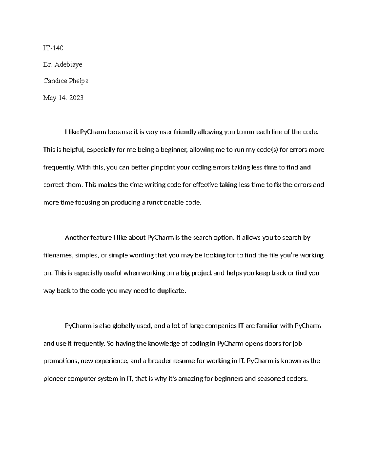 IT-140 Module 2 Assignment Part2 - IT- Dr. Adebiaye Candice Phelps May ...