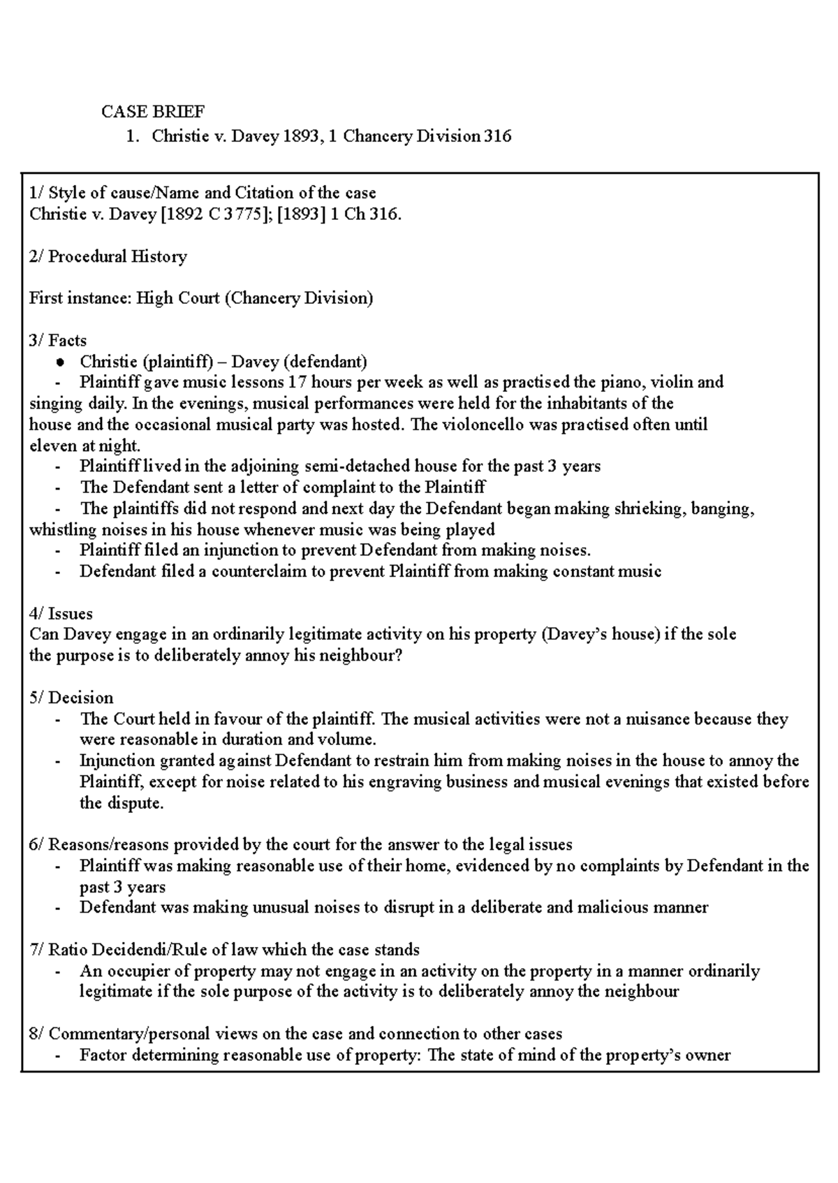 CASE BRIEF: Christie v. Davey, Partridge v. Crittenden, Carlill v ...