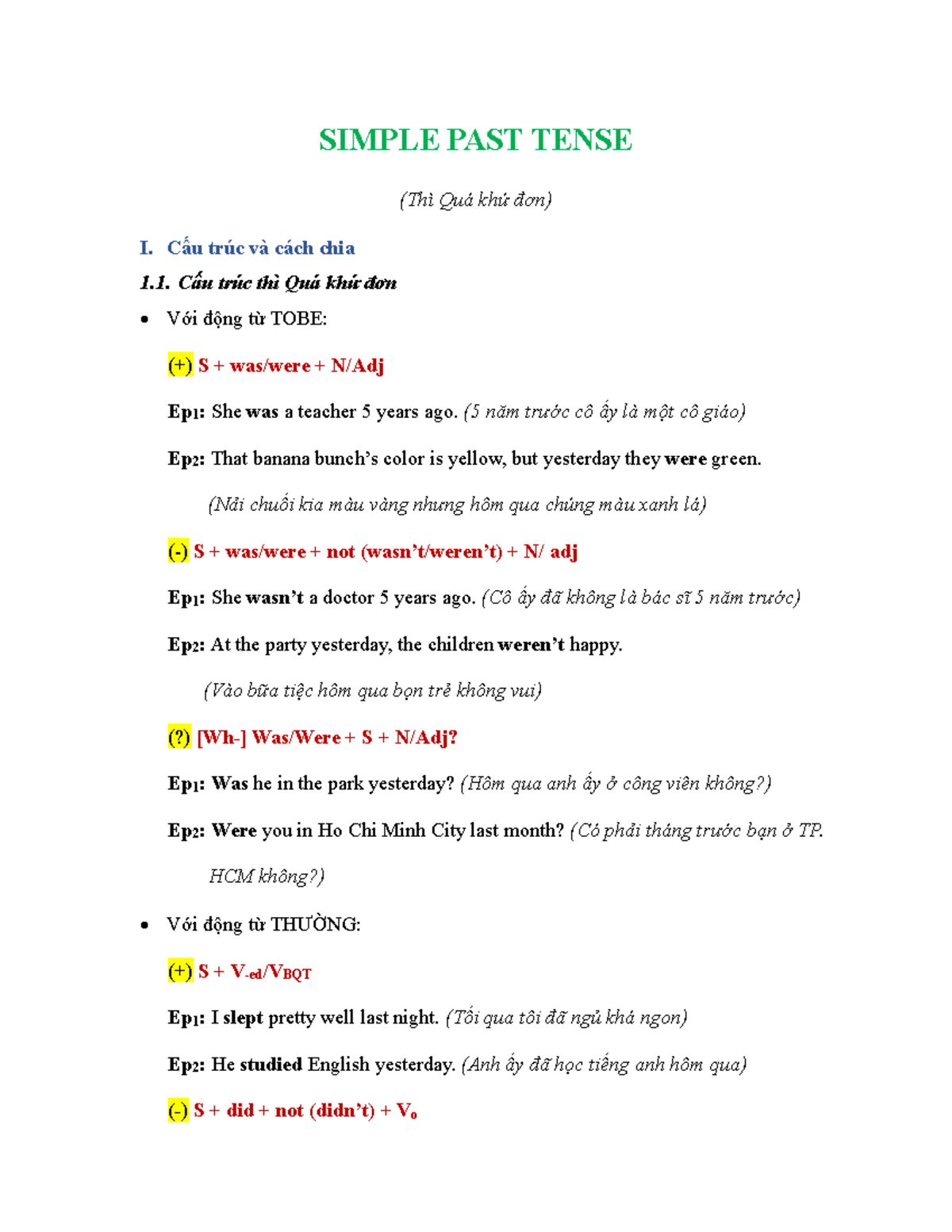 Simple PAST Tense - Theory & Pratice - SIMPLE PAST TENSE (Thì Quá khứ ...
