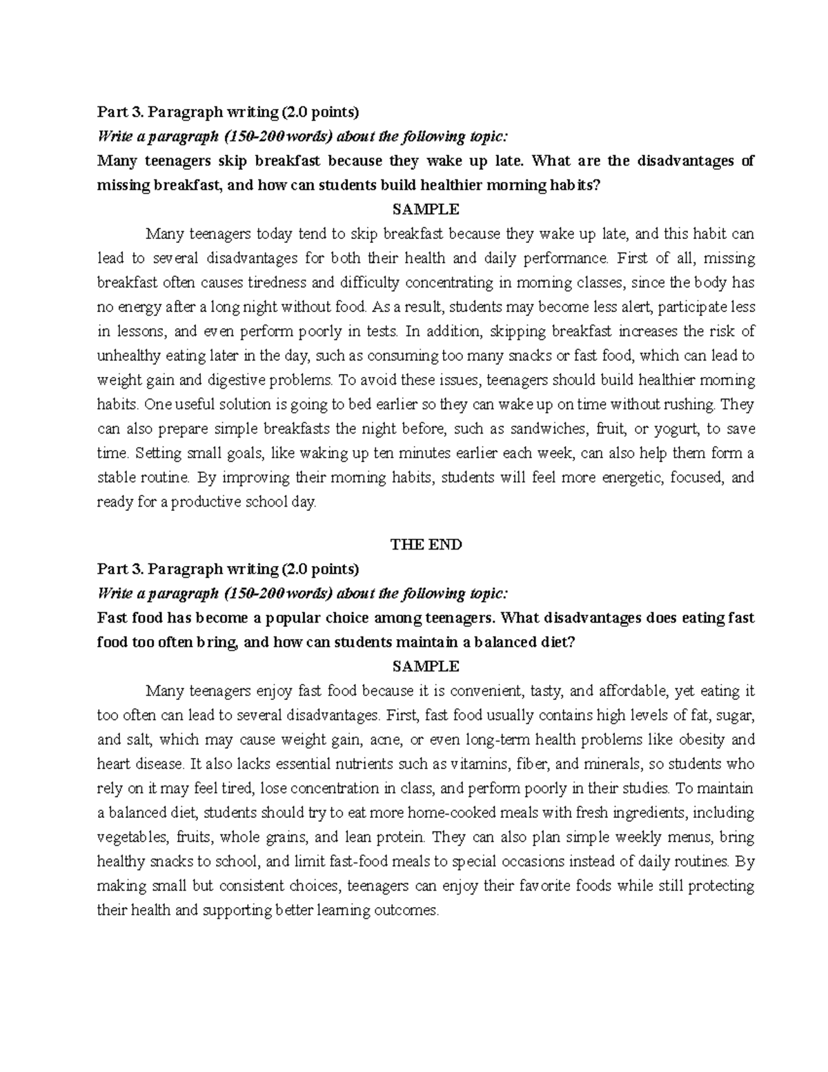 Part 3: Paragraph Writing on Common Student Challenges and Solutions ...