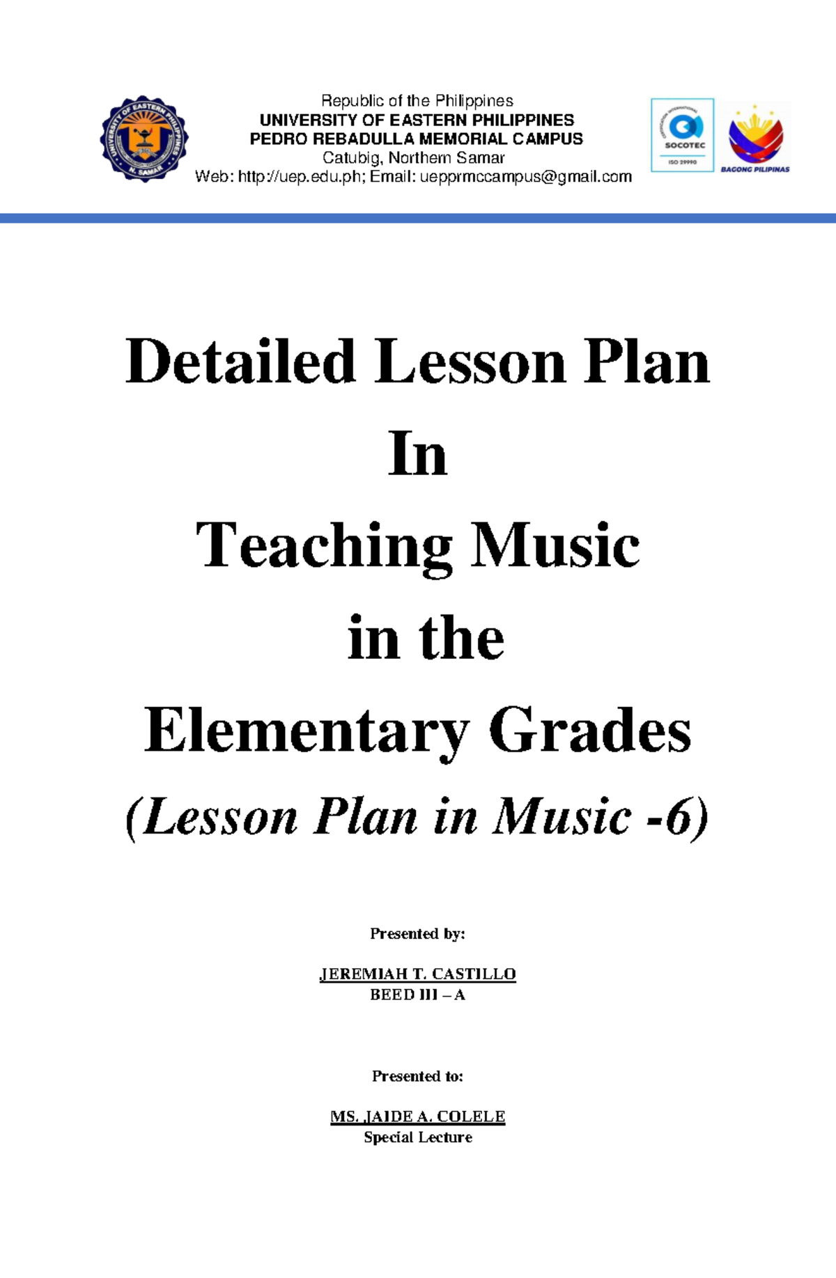 Detailed Lesson Plan in Music -6 - Detailed Lesson Plan In Teaching ...