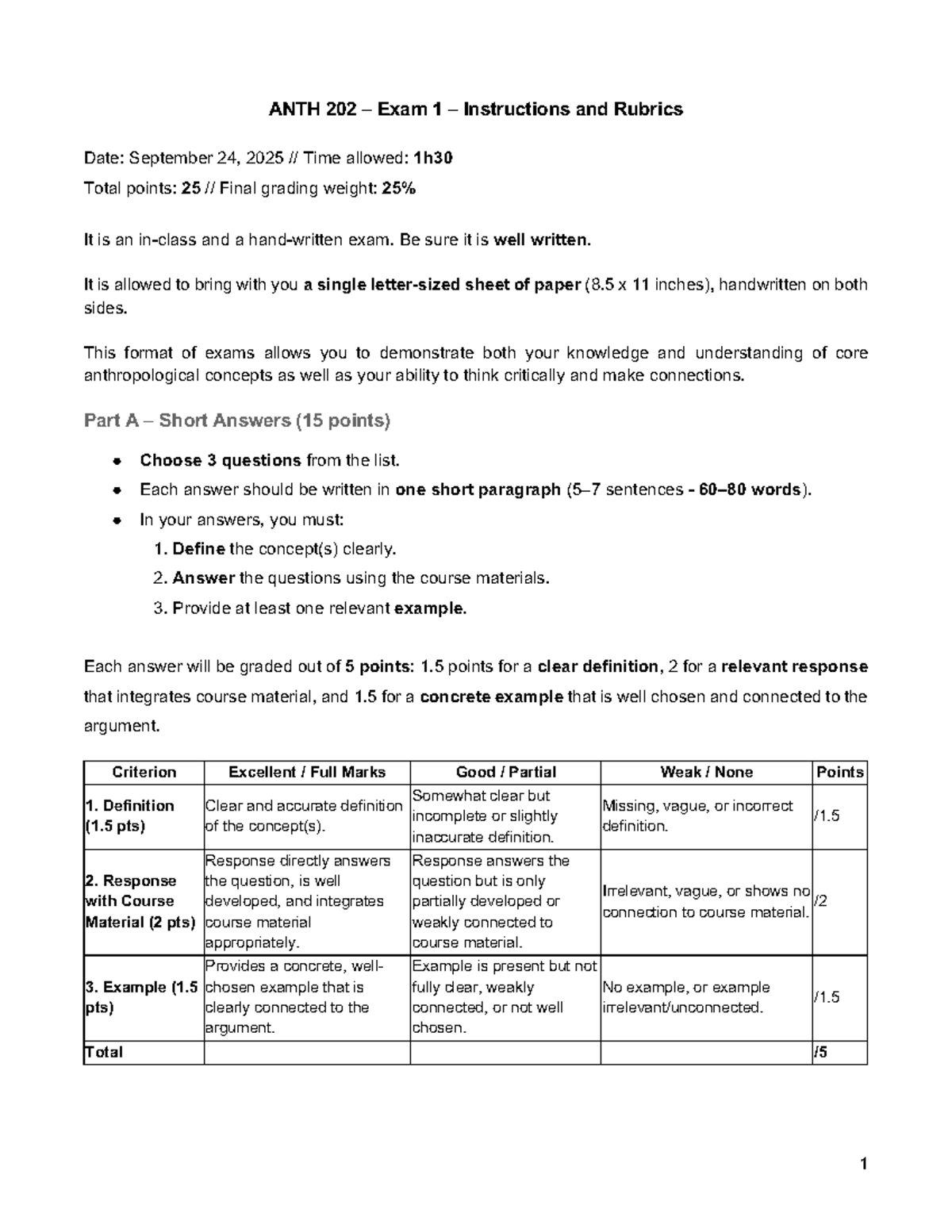 ANTH 202 Final Exam 1 Instructions and Grading Rubric - Studocu
