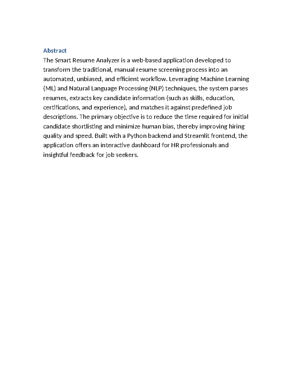 Smart Resume Analyzer Report: Automating Resume Screening with ML & NLP ...