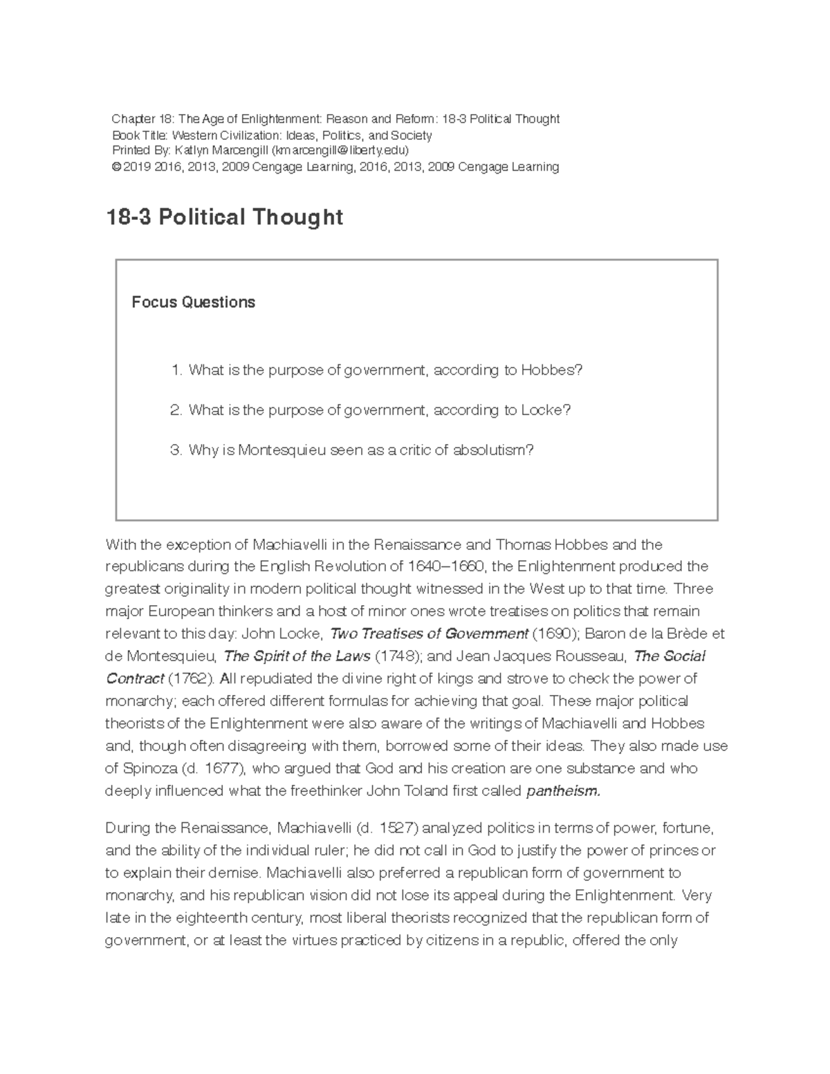 Chapter 18: Enlightenment Political Thought and Major Theorists (WCIV ...
