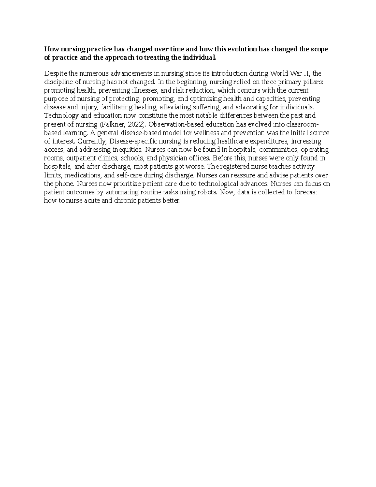 Evolution of Nursing Practice: Changes Over Time and Impacts - Studocu