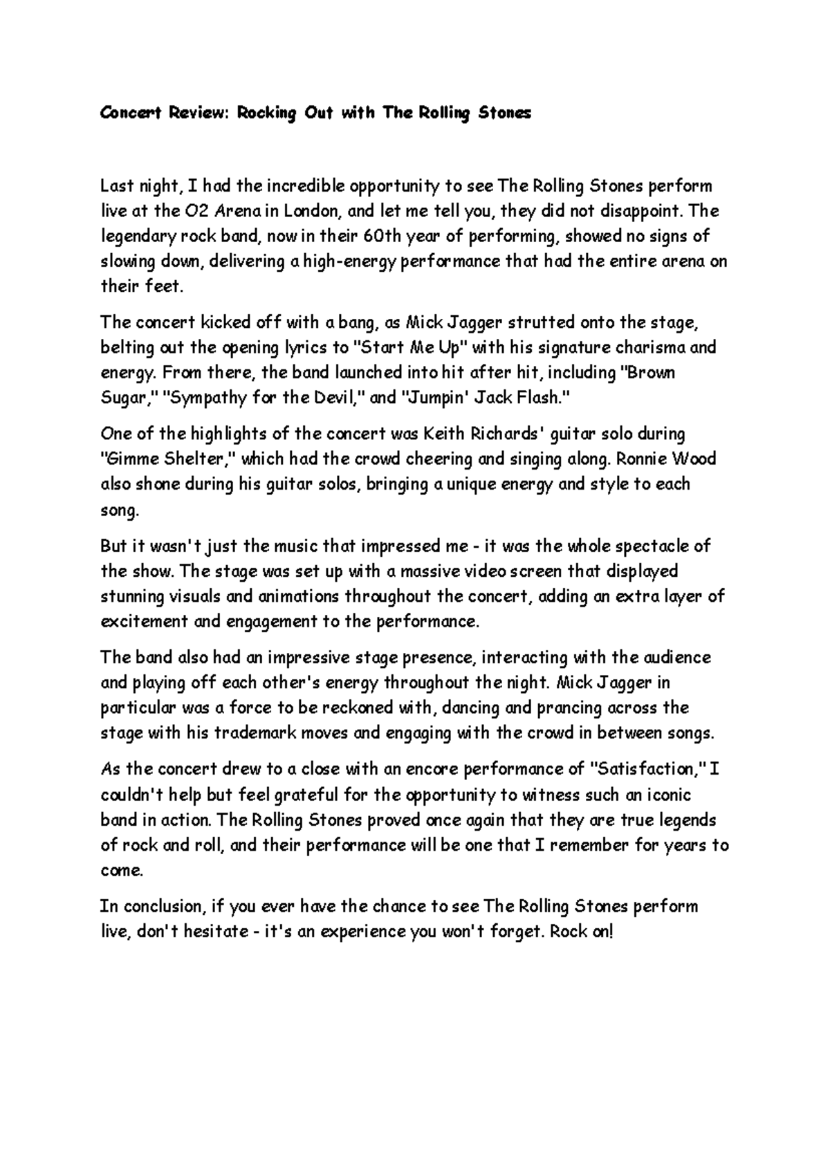 Concert Review: The Rolling Stones Live at O2 Arena - ENG 9093 - Studocu