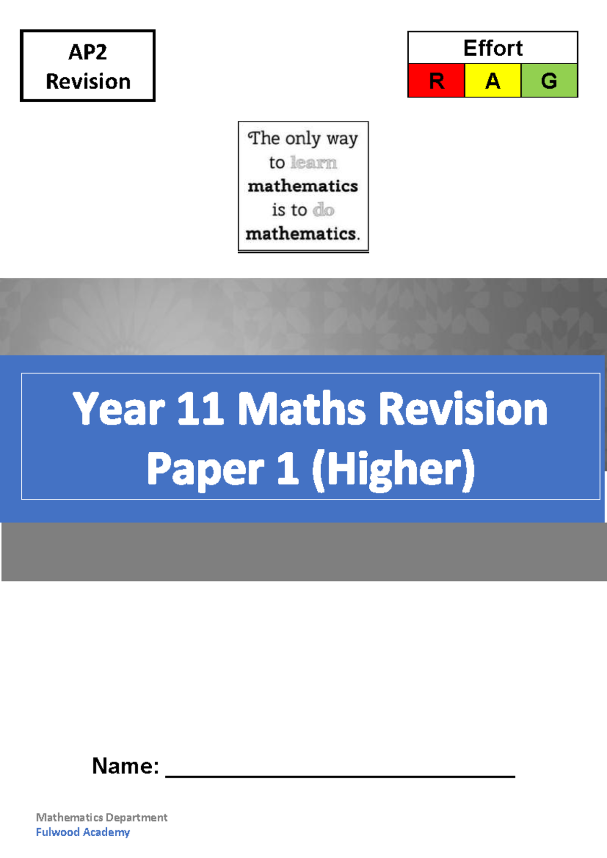 Yr11 AP2 Paper 1 Revision Guide: Key Math Topics & Concepts - Studocu