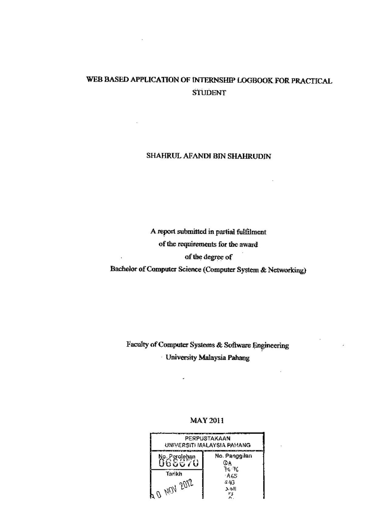 WEB BASED APPLICATION OF INTERNSHIP LOGBOOK FOR BCS (CSN) - Studocu