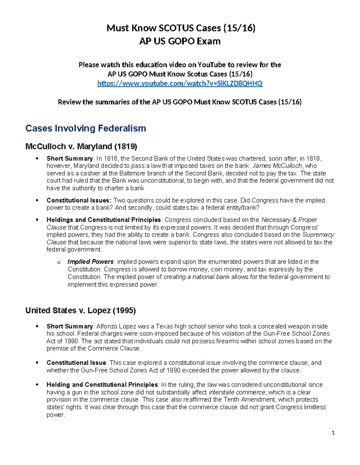 AP US GOPO: Essential SCOTUS Cases Review Guide - Studocu