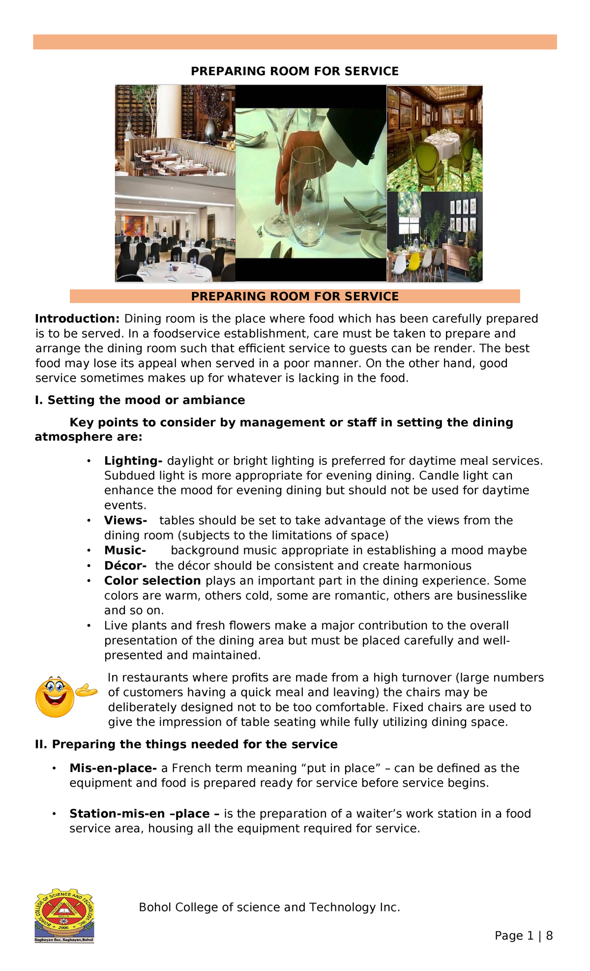 Preparing ROOM FOR Service - PREPARING ROOM FOR SERVICE PREPARING ROOM ...