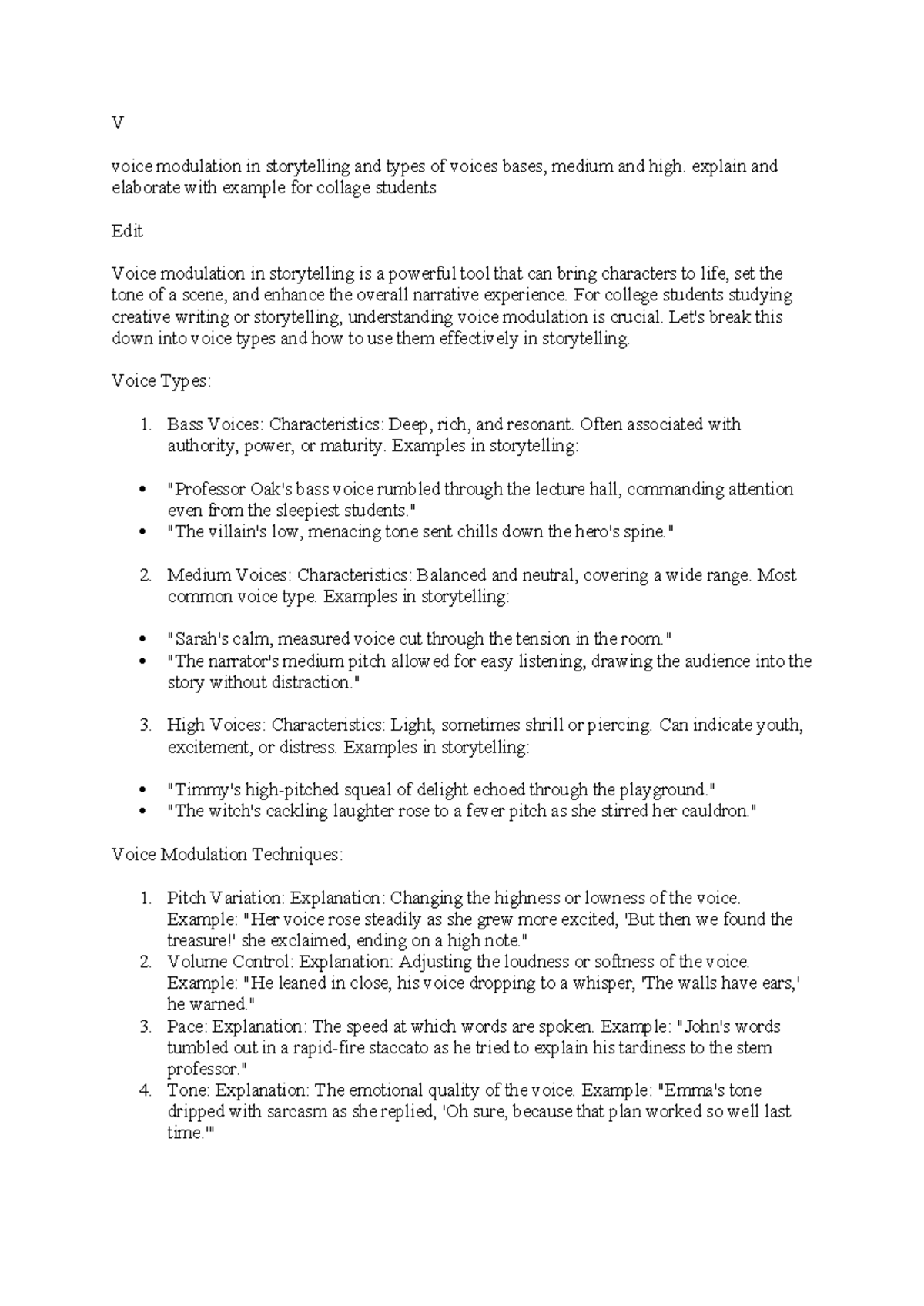 Voice Modulation & Movement in Storytelling: Techniques for College ...