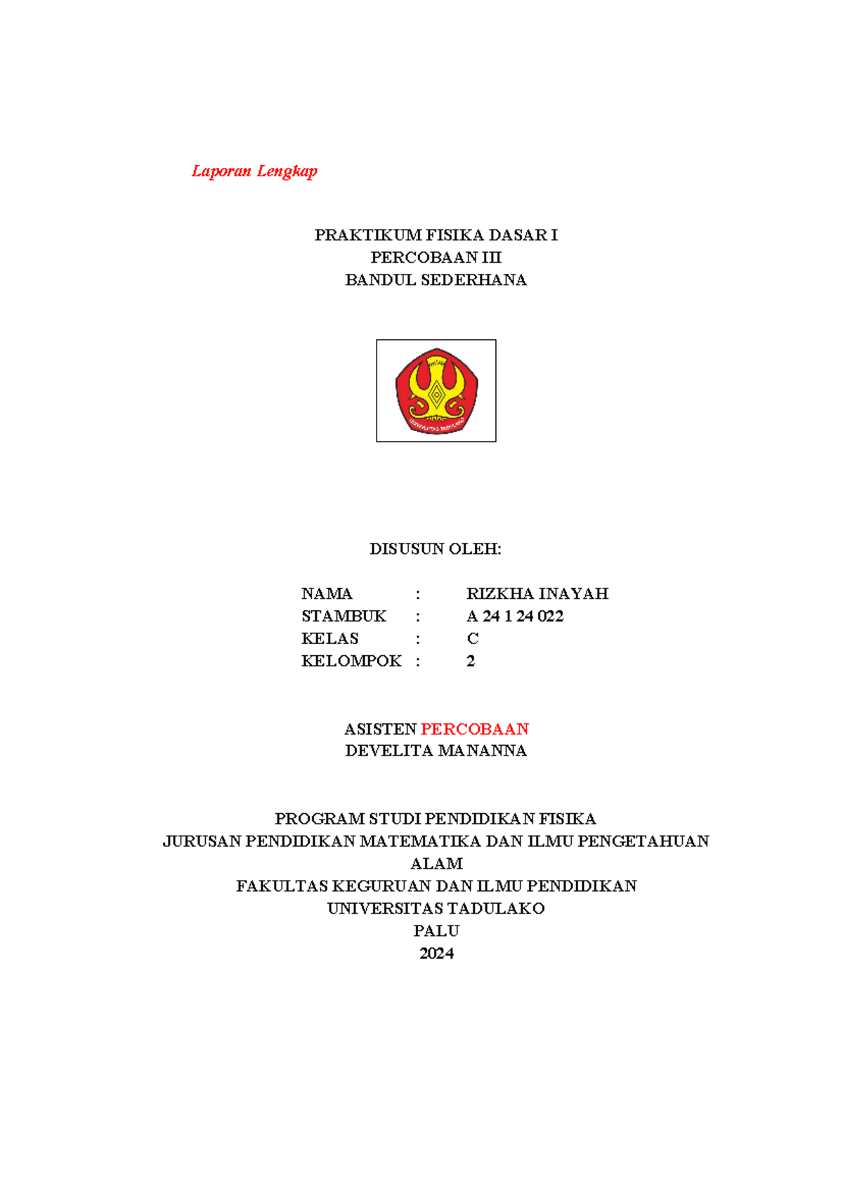 Laporan Praktikum Fisika Dasar I: Pendulum Sederhana A24124 - Studocu