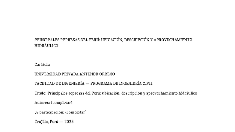 Informe sobre Represas en Perú: Ubicación y Aprovechamiento Hidráulico ...