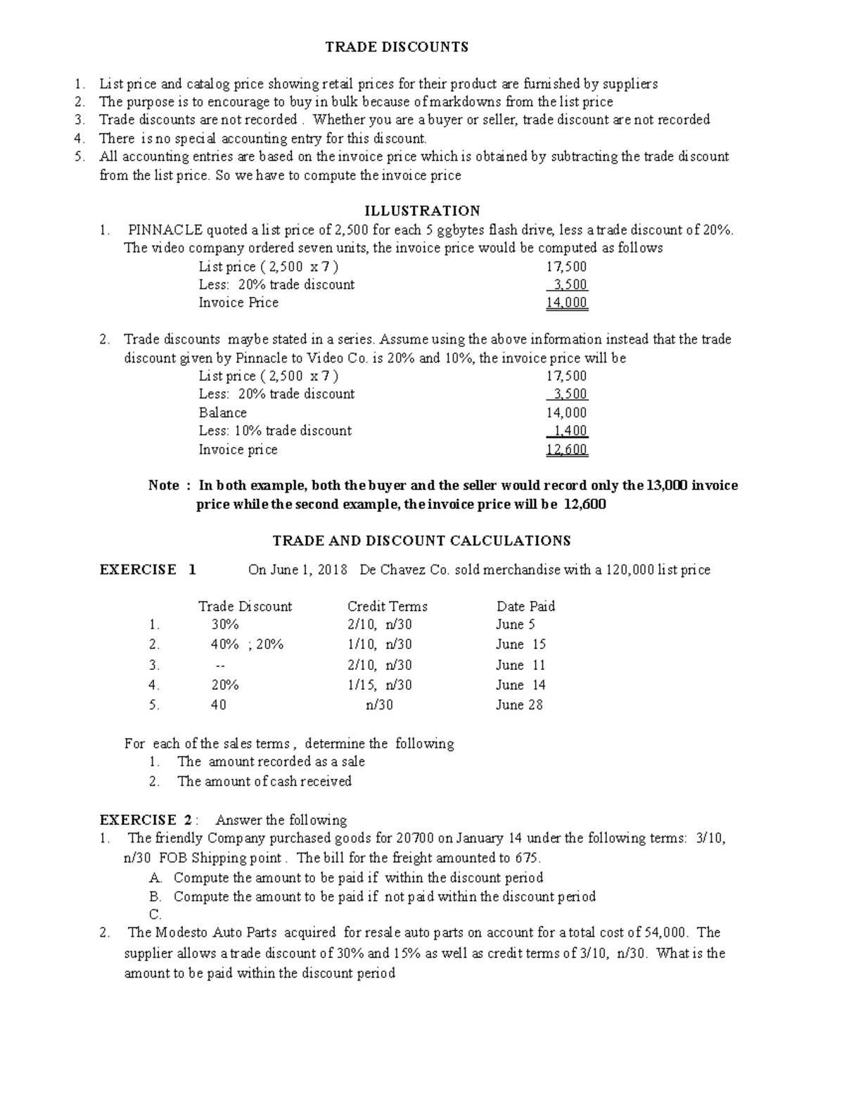 Trade Discounts Overview and Calculations Examples - Studocu