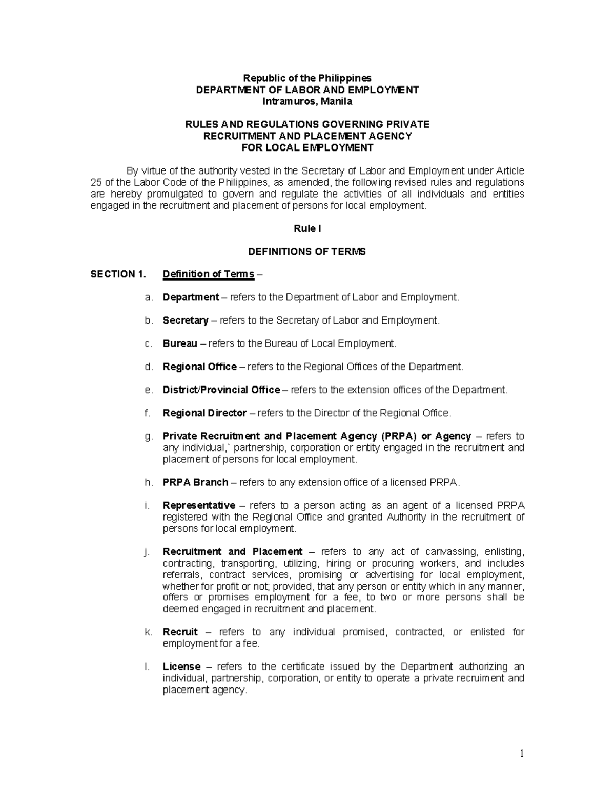 PRPA Rules for Local Employment: Guidelines and Regulations - Studocu