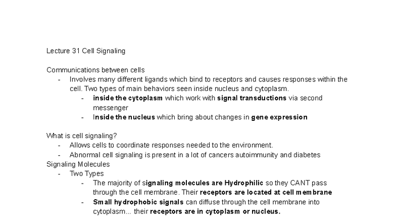 Exam 3 Review Part 2: Cell Signaling and Communication Mechanisms - Studocu